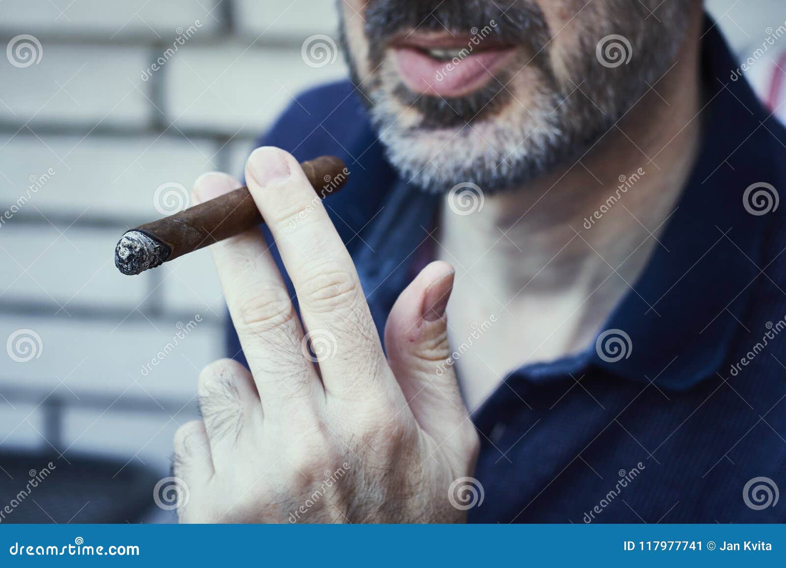 Bearded Succusful Man Chilling and Smoking Precious Cigar. Stock Image ...