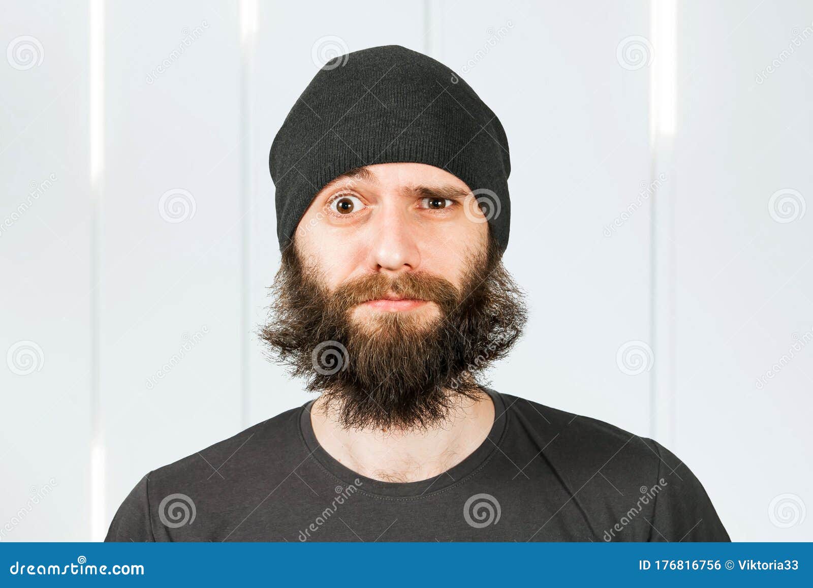 Bearded Thinking, Scared Man in Hat with Eyebrow Sad Stock Photo ...