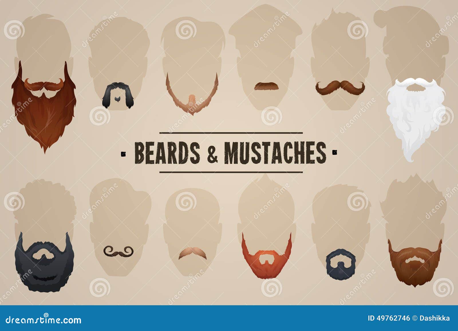 Moustache Set, Manhood, Humorous Mask, Icon Cartoon Hand Drawn Vector ...
