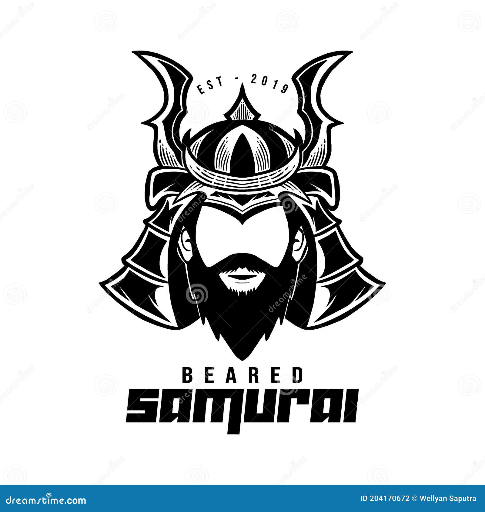 Bearded Samurai Logo Black and White Stock Vector - Illustration of ...