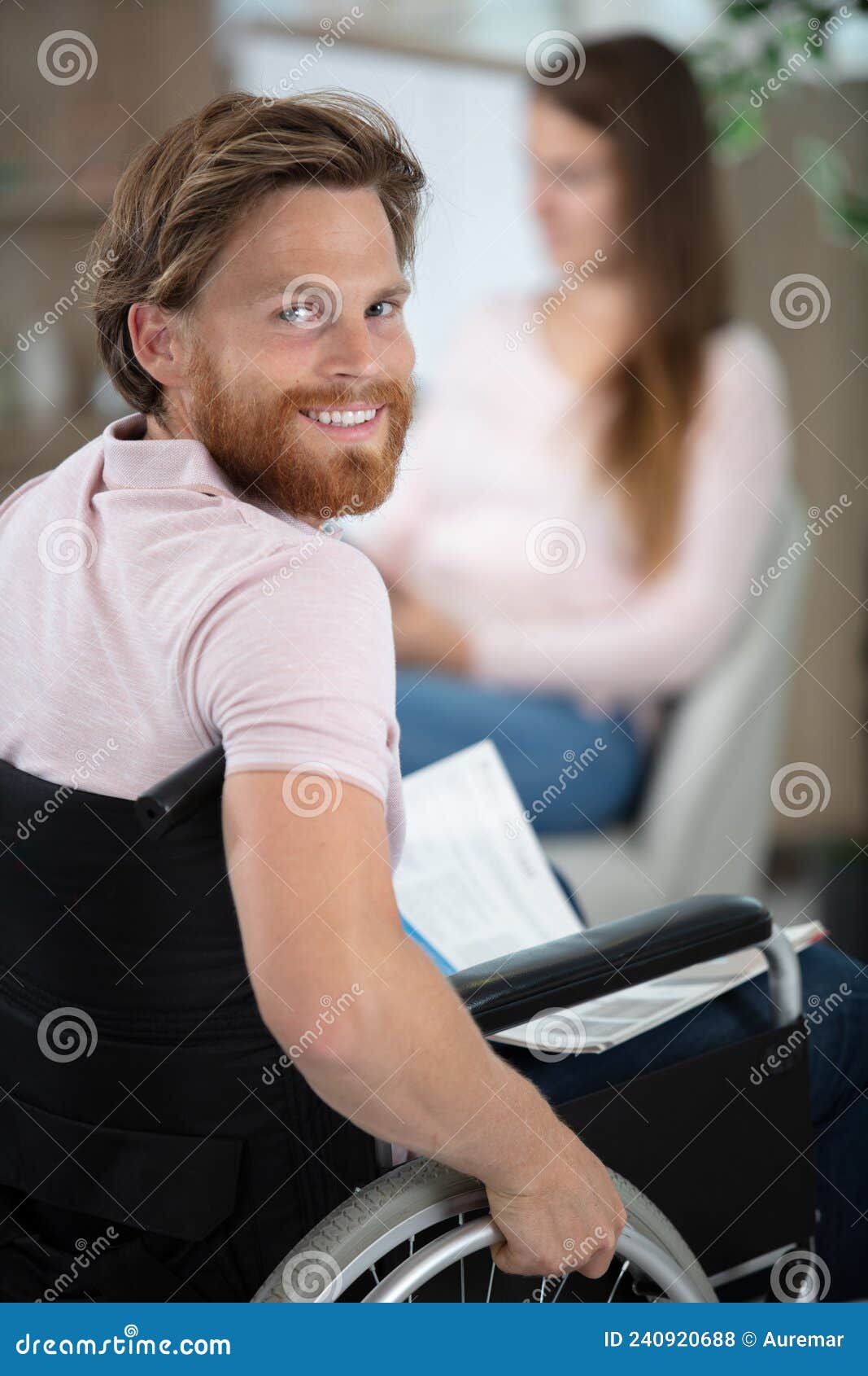Beared Young Man in Wheelchair Smiling Stock Photo - Image of handicap ...