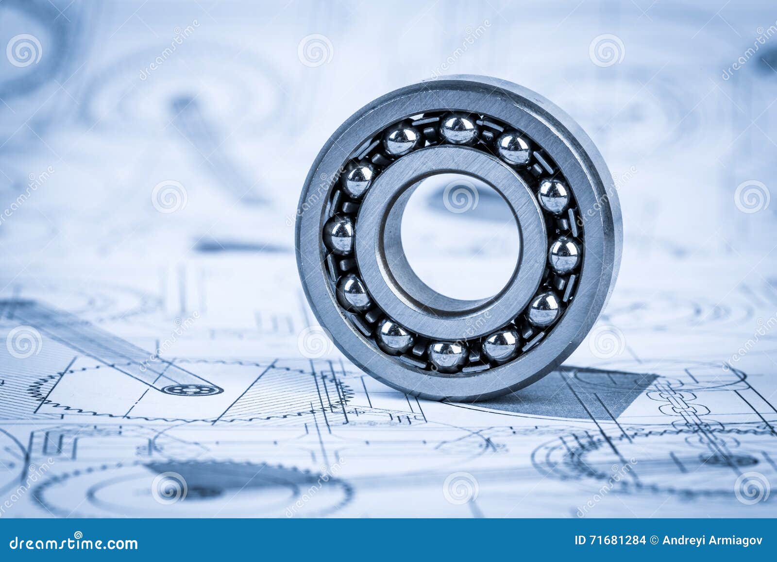 Bearing in a blue toning stock photo. Image of drafting - 71681284