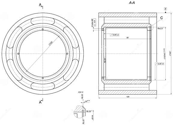 Bearing Sketch. Engineering Drawing Stock Vector - Illustration of ...