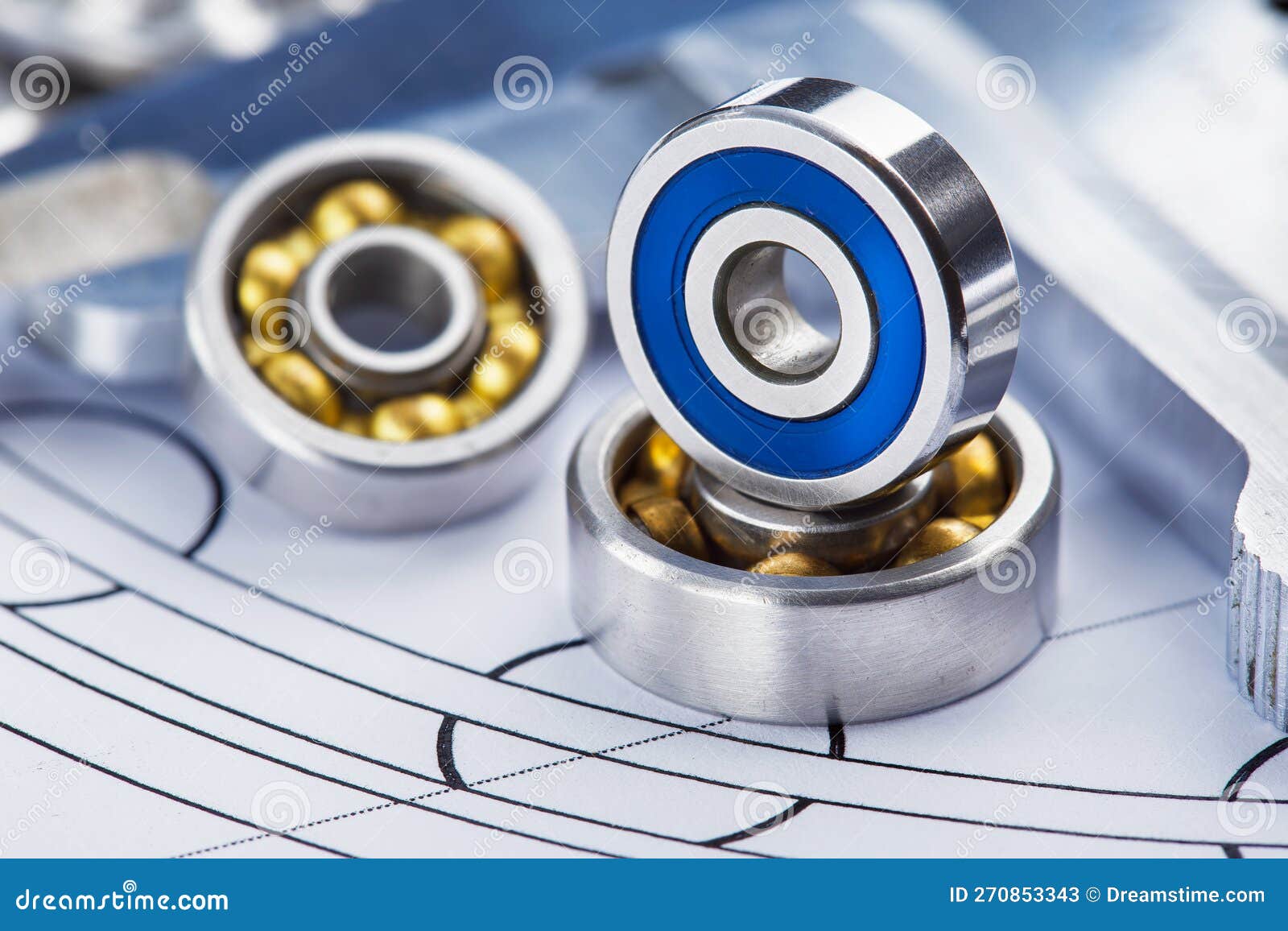 Bearings of Different Types, Micrometer, Caliper and Ruler on the ...