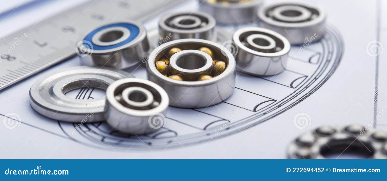 Bearings of Different Types, Micrometer, Caliper and Ruler on the ...