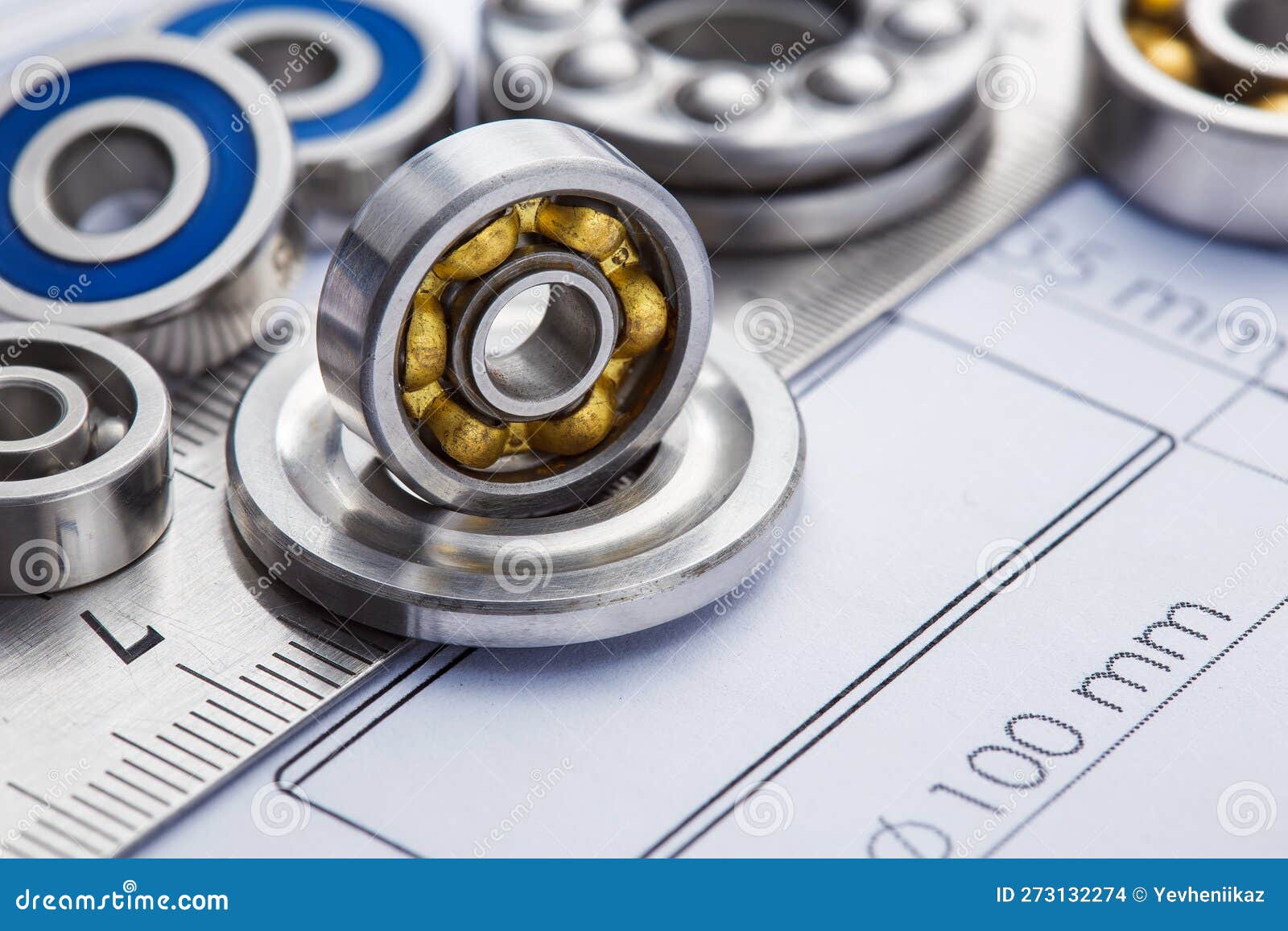 Bearings of Different Types, Micrometer, Caliper and Ruler on the ...