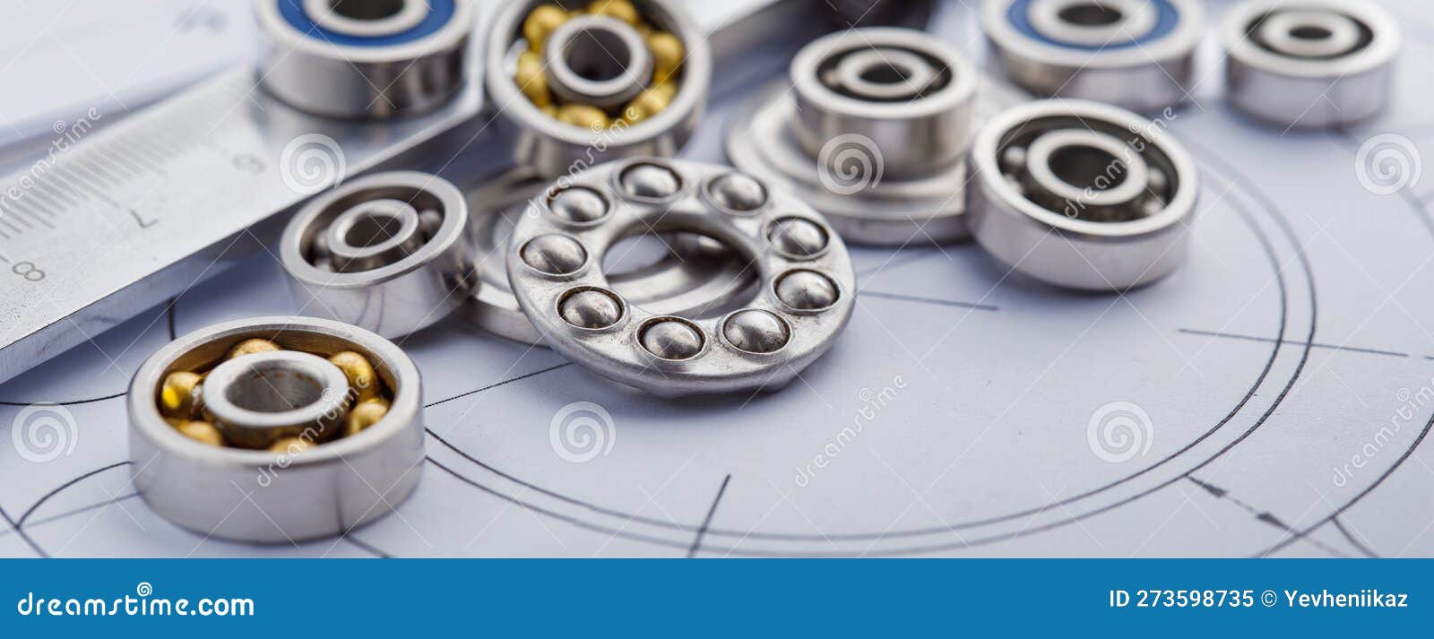 Bearings of Different Types, Micrometer, Caliper and Ruler on the ...