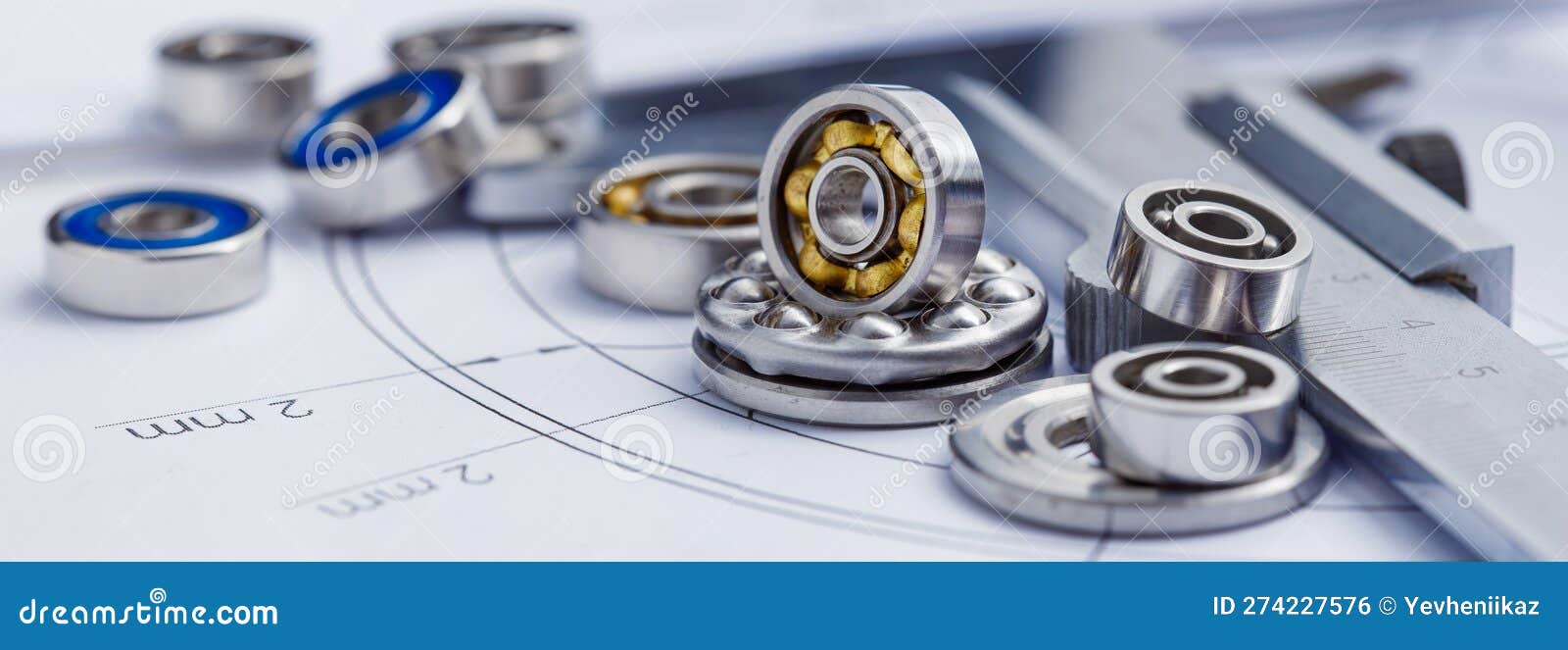 Bearings of Different Types, Micrometer, Caliper and Ruler on the ...