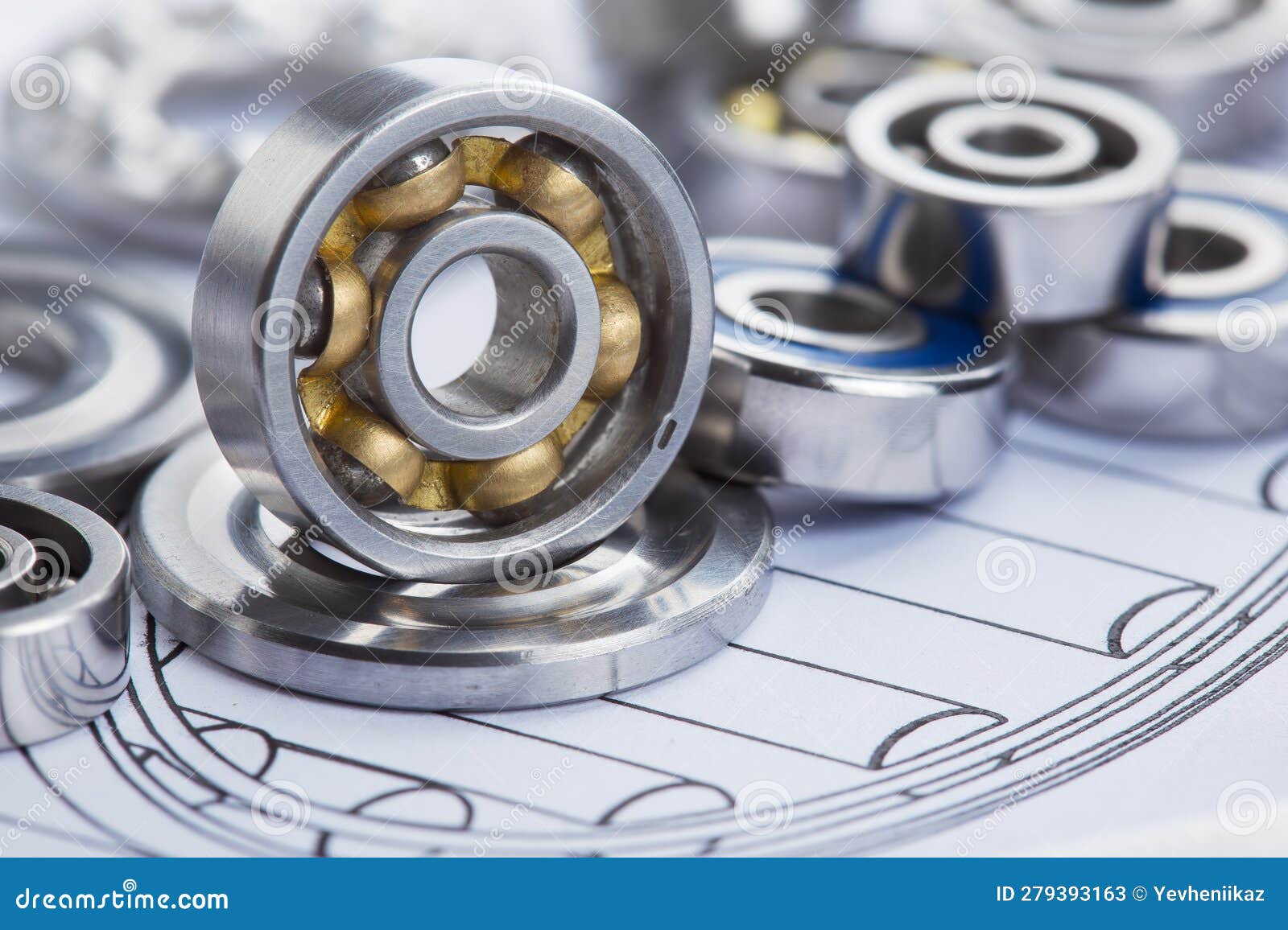Bearings of Different Types, Micrometer, Caliper and Ruler on the ...