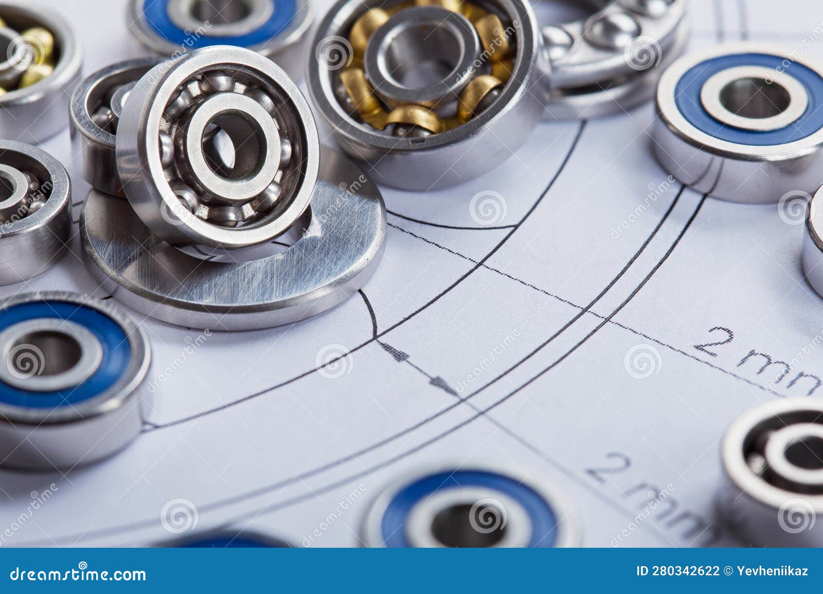 Bearings of Different Types, Micrometer, Caliper and Ruler on the ...