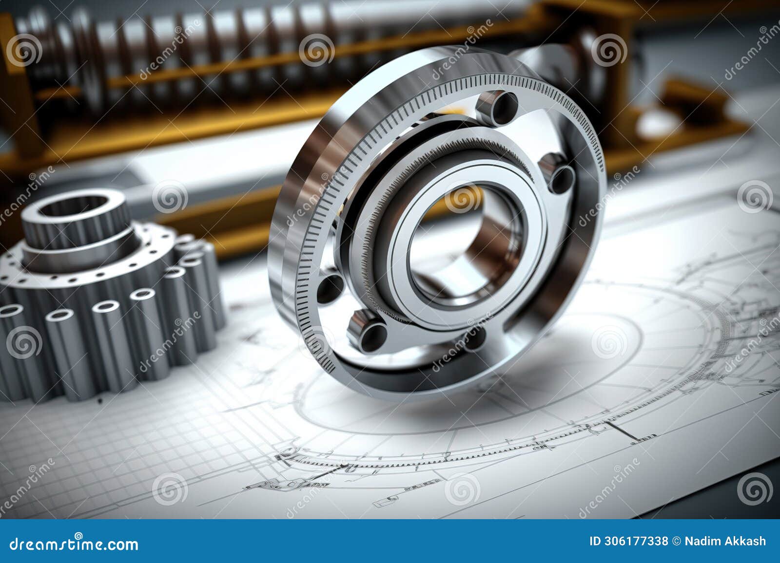 Bearings With Trammel On Technical Drawing Background. Engineeri Stock ...