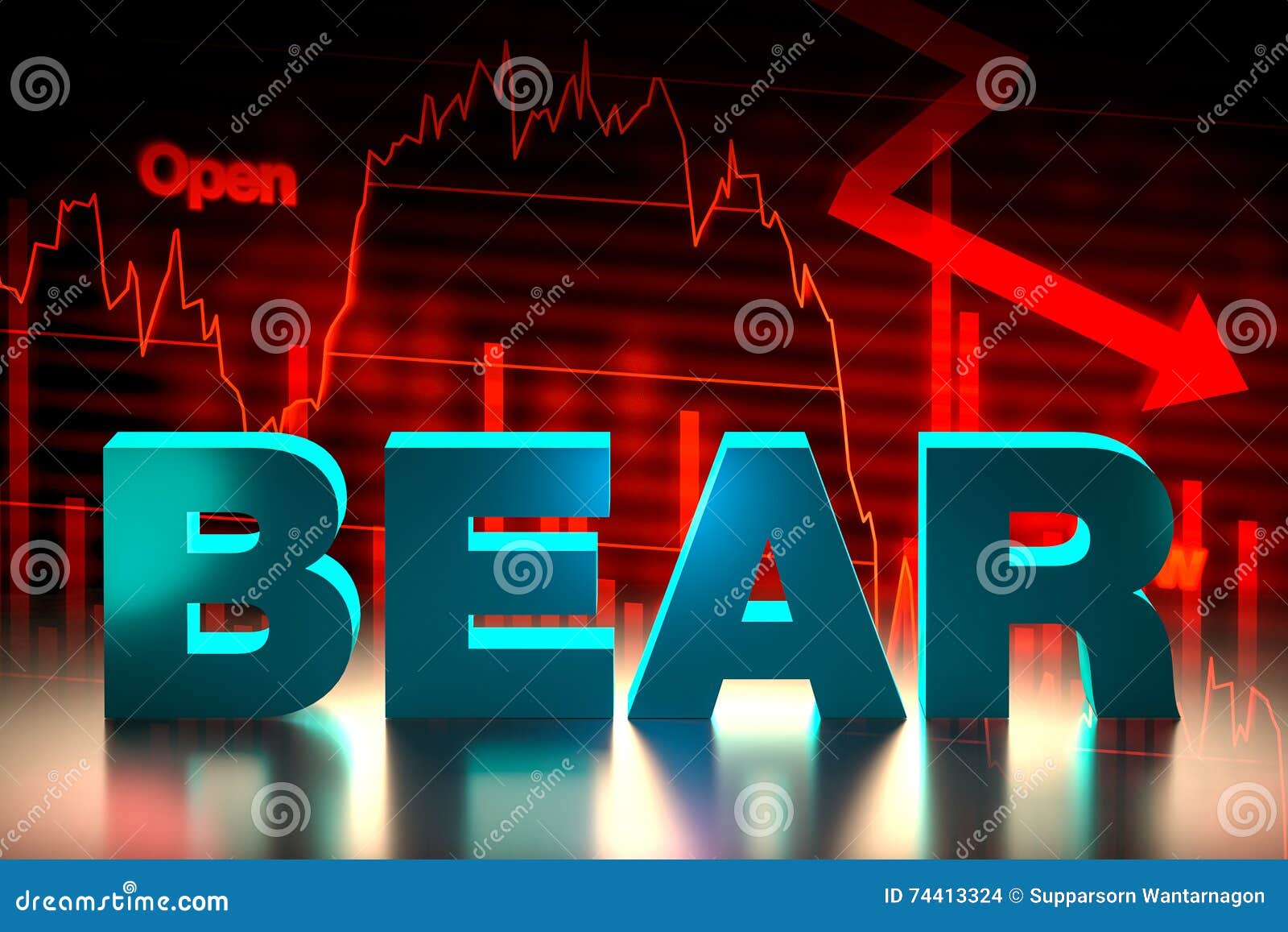 Bearish Stock Market Chart with Bear Word, 3D Rendering Stock ...