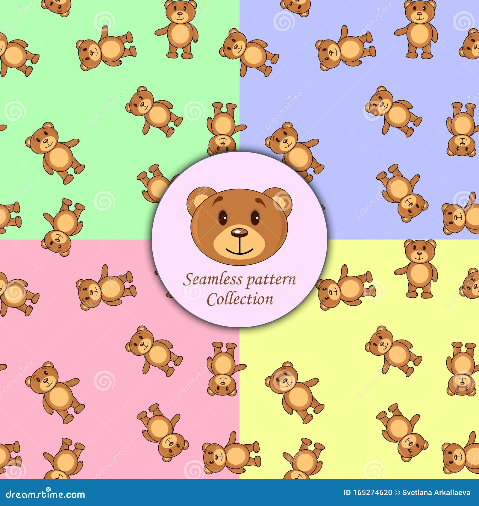 Bears Brown Set of Seamless Pattern Different Colors Stock Illustration ...