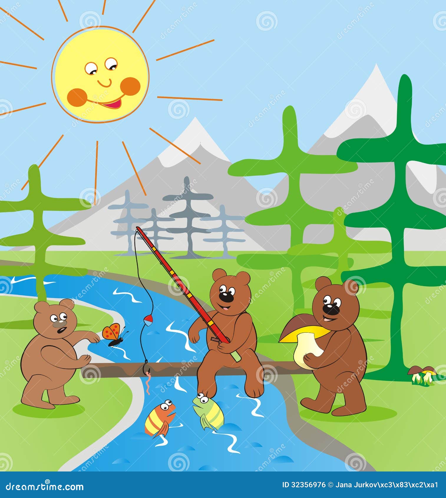 Bears on fish stock illustration. Illustration of animal - 32356976