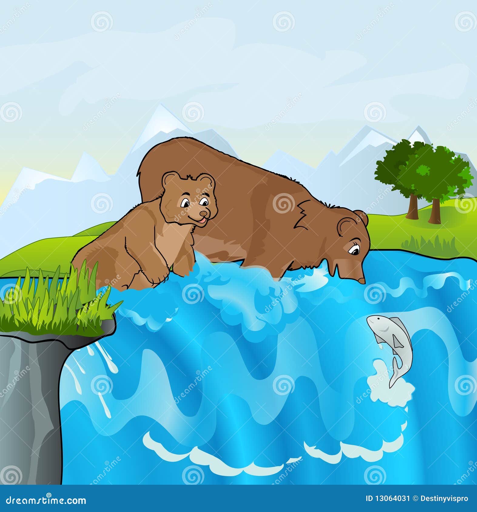 Bears fishing in stream stock illustration. Illustration of bear - 13064031