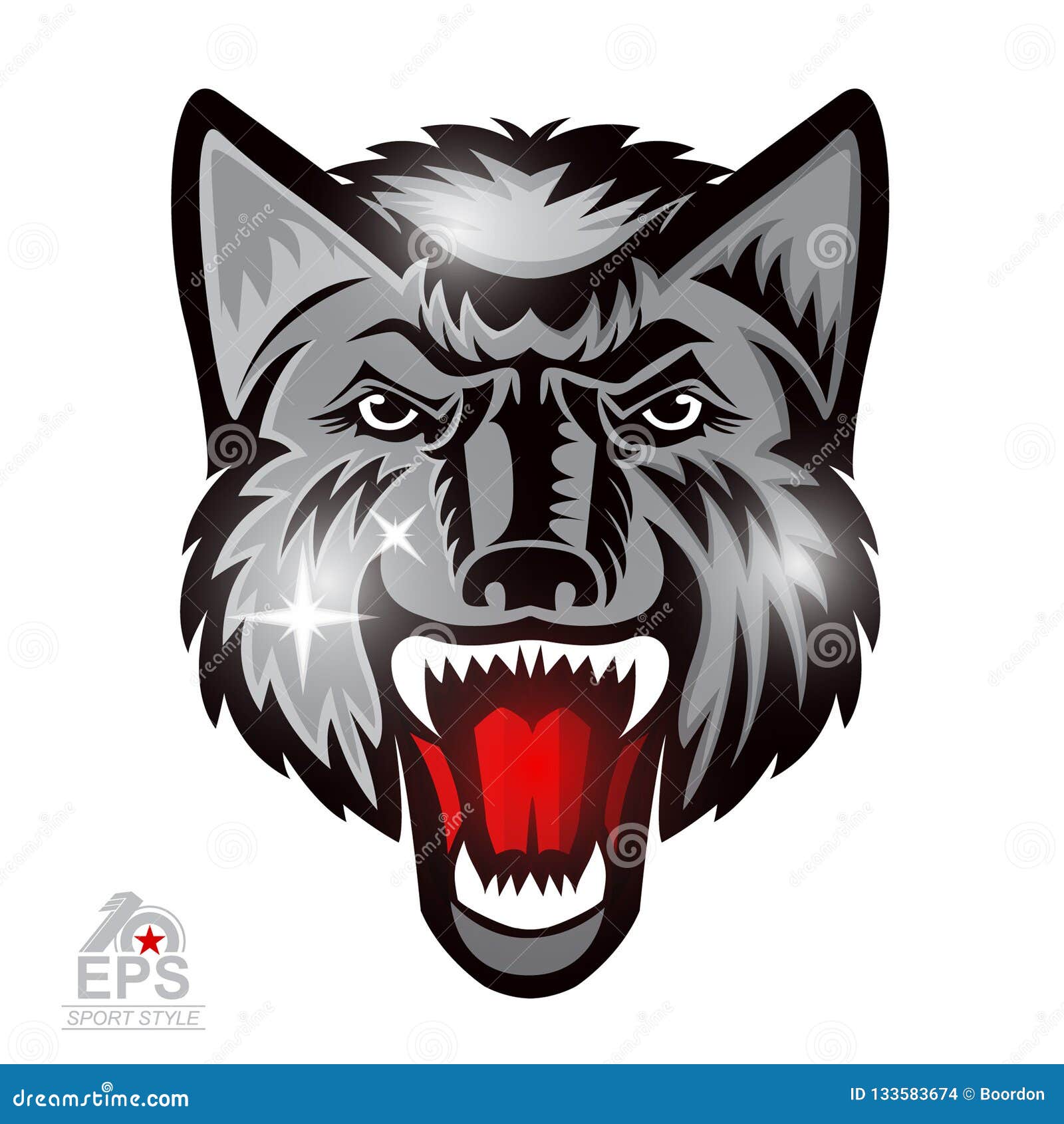 Beast Front Head With Bared Teeth Isolated On White. Vector ...