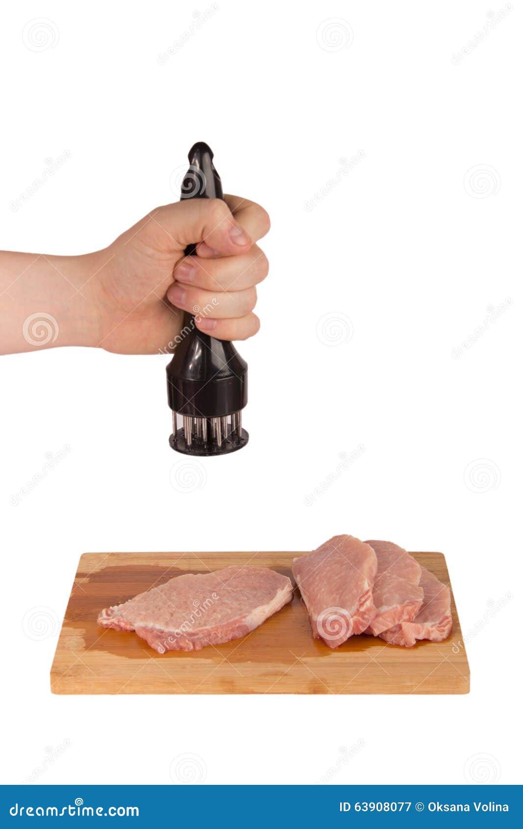 Beat the Meat on a Wooden Board on a White Background Stock Image ...