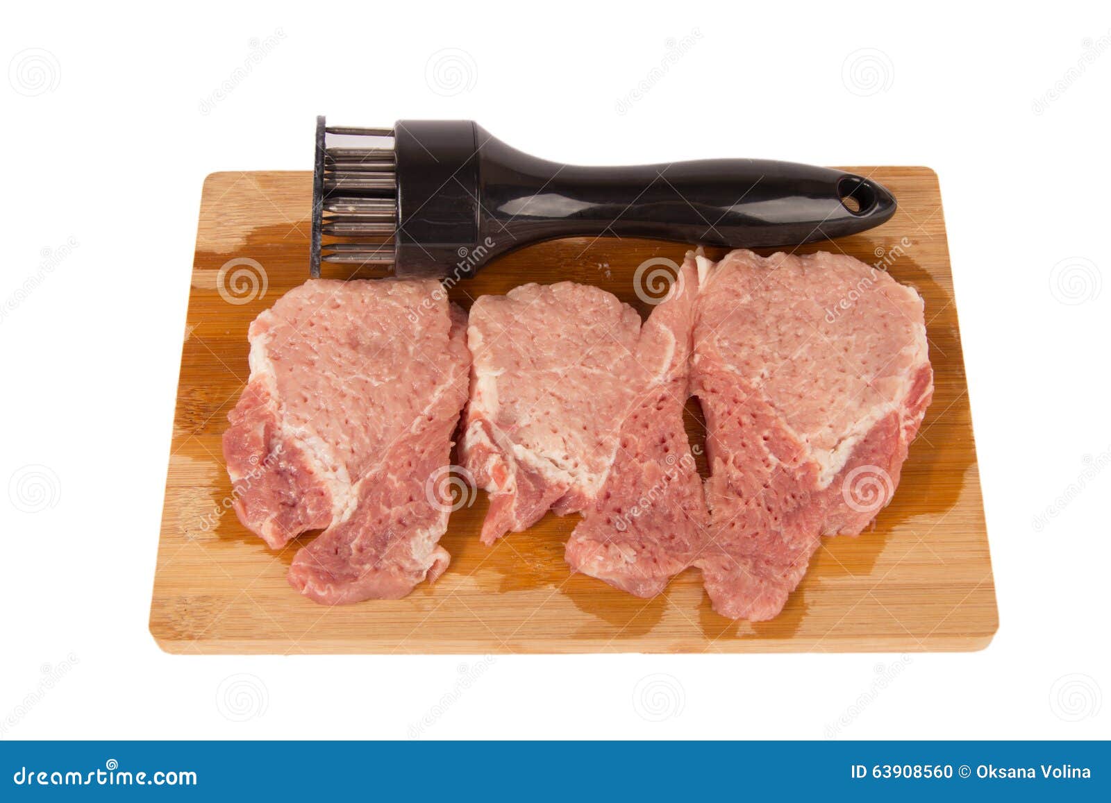 Beat the Meat on a Wooden Board on a White Background Stock Photo ...