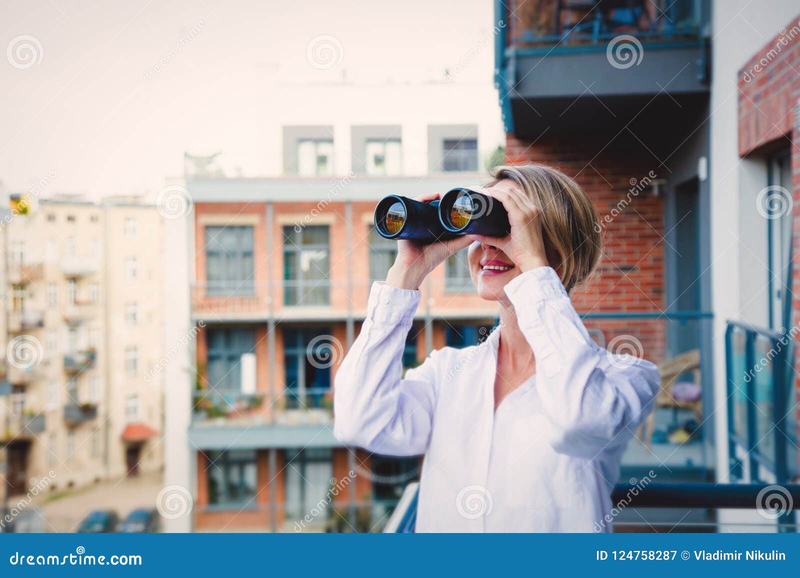 Beatiful Girl with Binocular Looking for Something Stock Image - Image ...