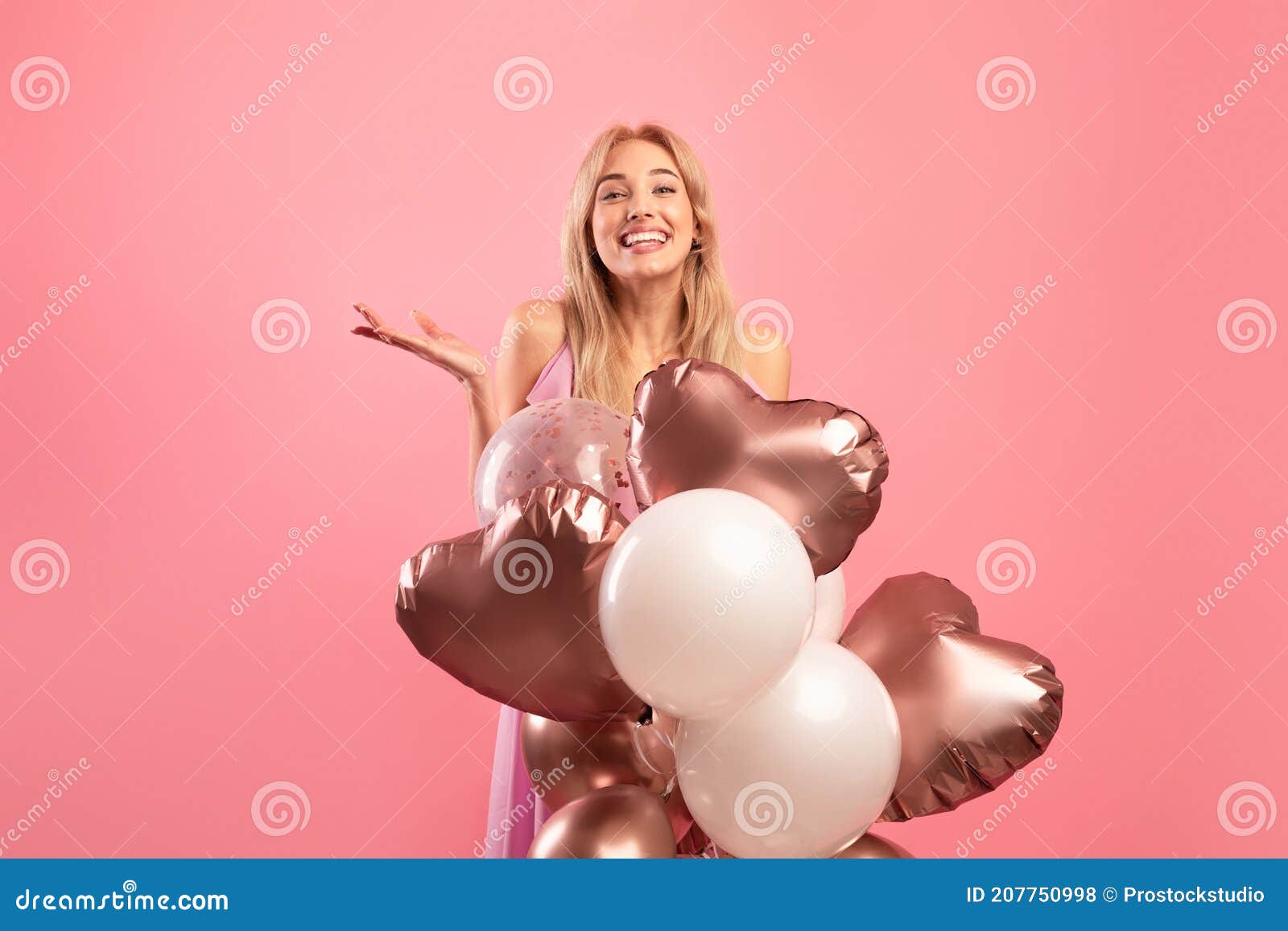 Beauiful Young Woman With Colorful Air Balloons Smiling Having