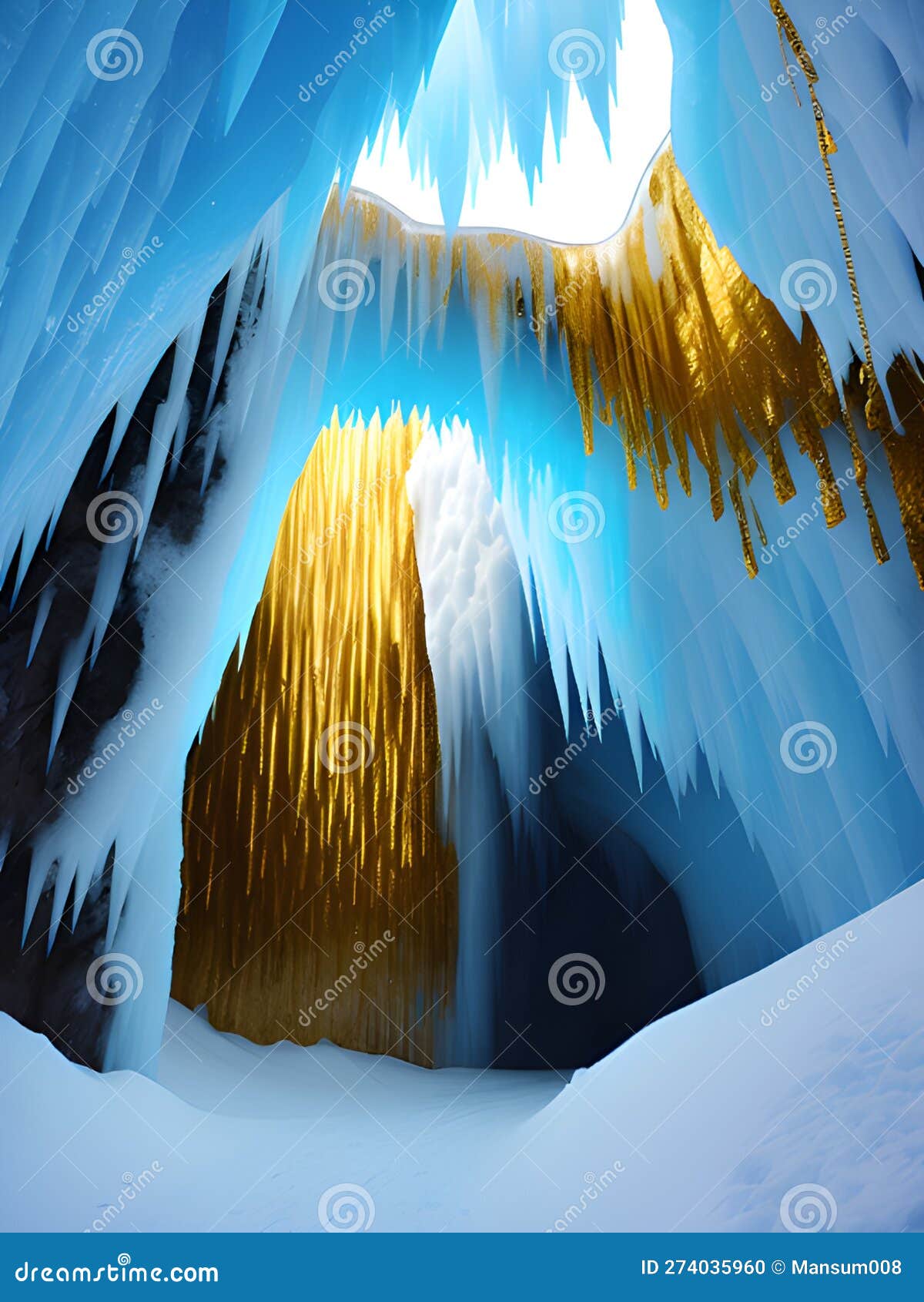 Beauitful Blue Ice Cave and Gold Stone , AI Generated Stock ...
