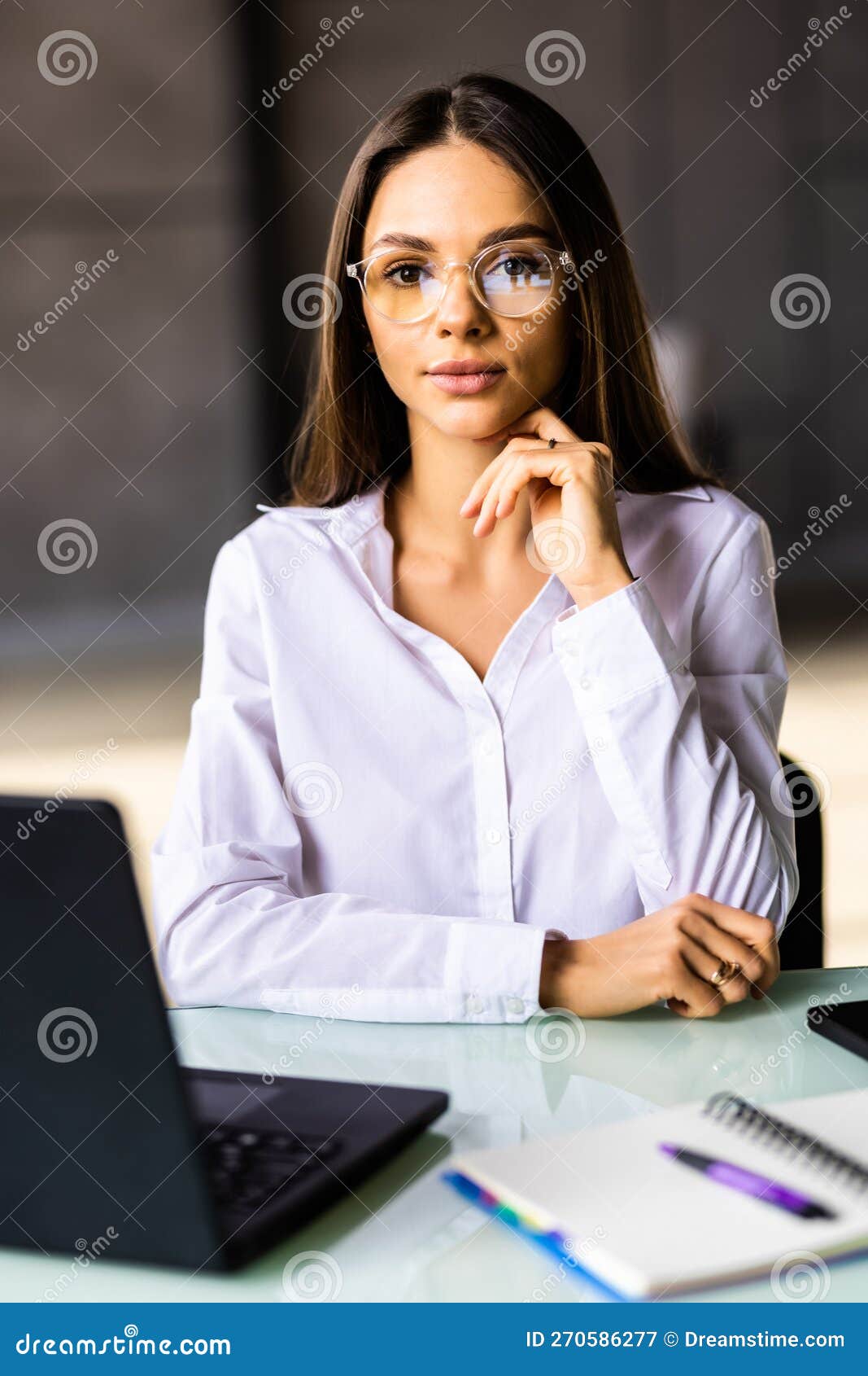 Beauitul Young Woman Working Using Laptop Concentrated And Smiling