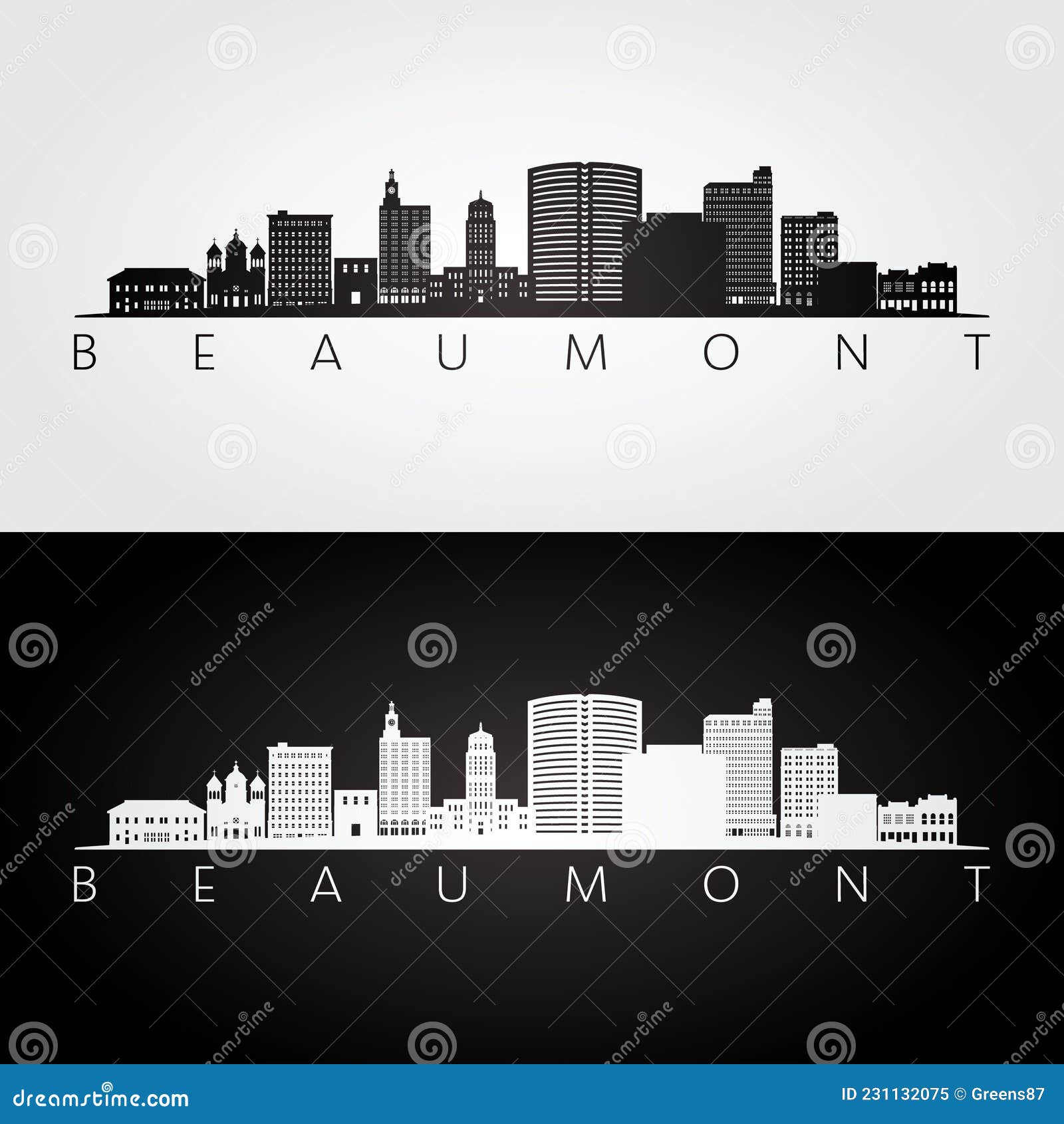 Beaumont TX Skyline and Landmarks Silhouette Stock Vector ...