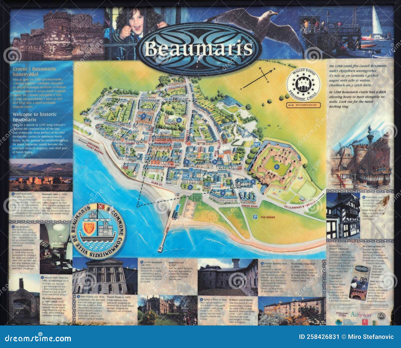 Local Billboard of the City.Beaurmaris Castle. Built in the Thirteenth ...