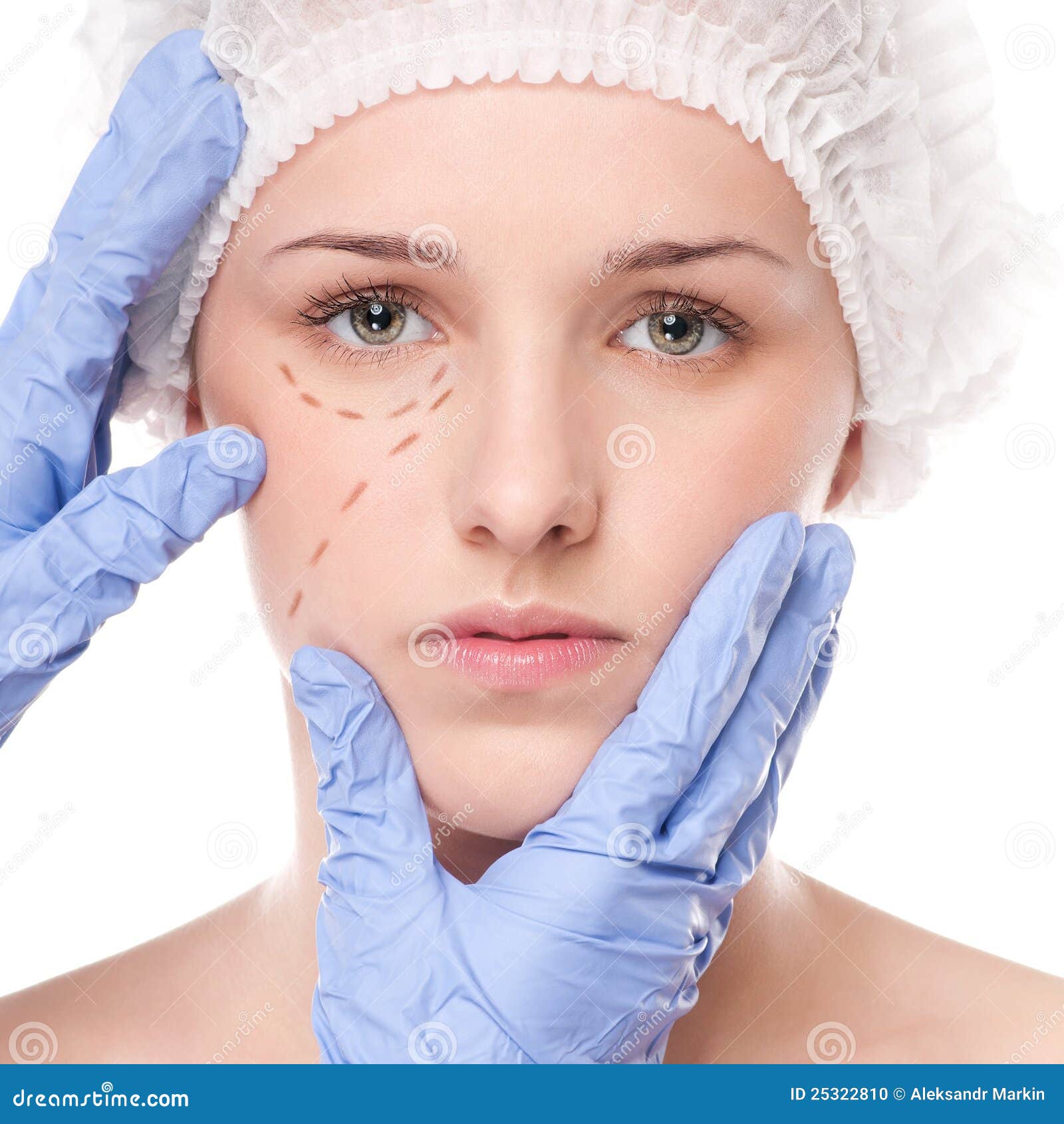 Beautician Draw Correction Lines on Woman Face Stock Photo - Image of ...