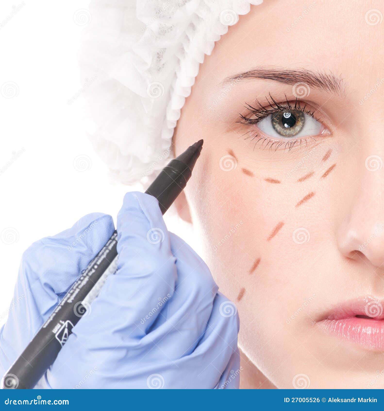 Beautician Draw Correction Lines on Woman Face Stock Photo - Image of ...