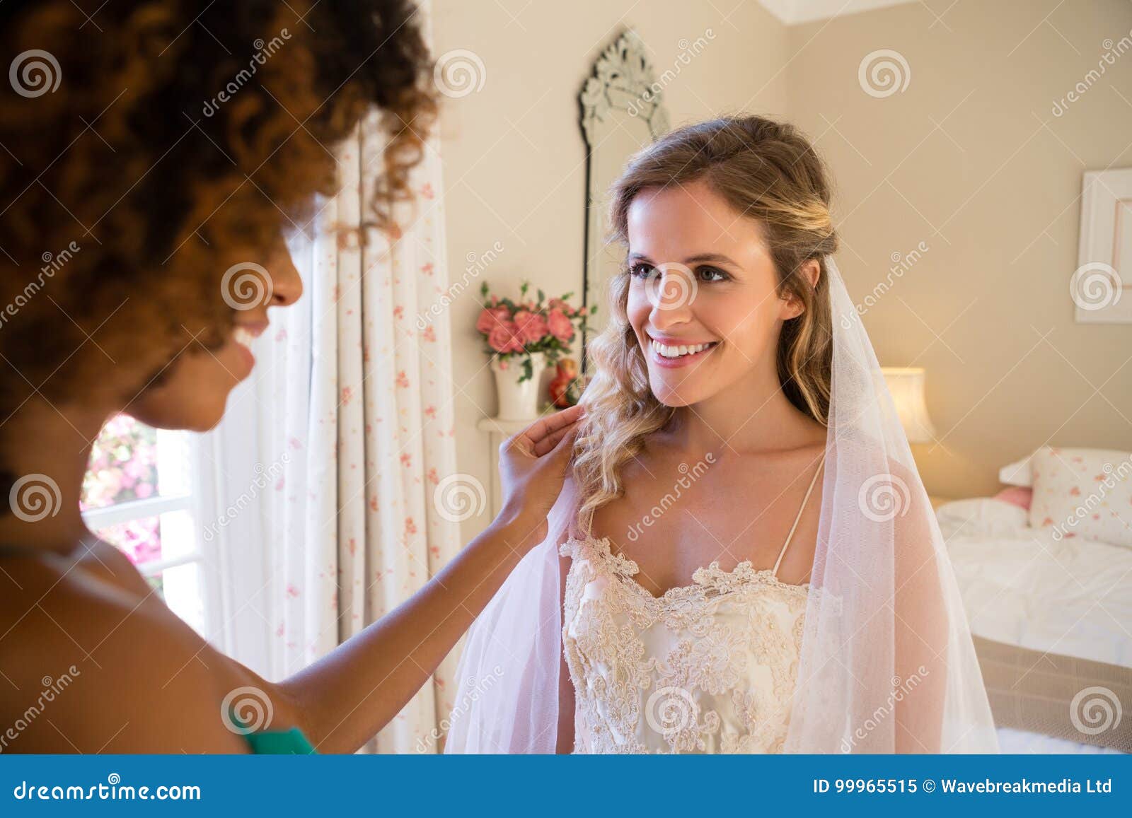 Beautician Dressing Up Bride at Home Stock Image - Image of ...