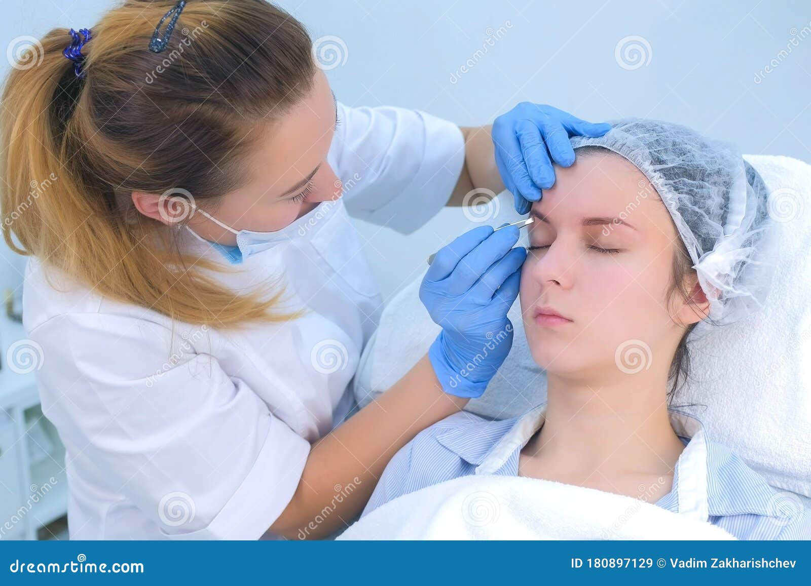 Beautician is Wiping Eyebrows Using Cotton Pads Making Eyebrows ...