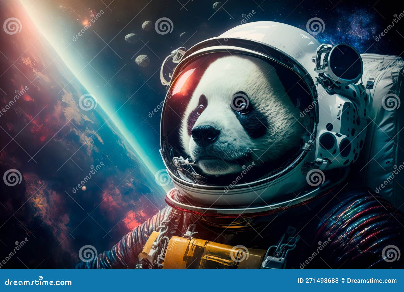 Beautifu Panda in Outer Space.First Trip To Space. Generative AI Stock ...