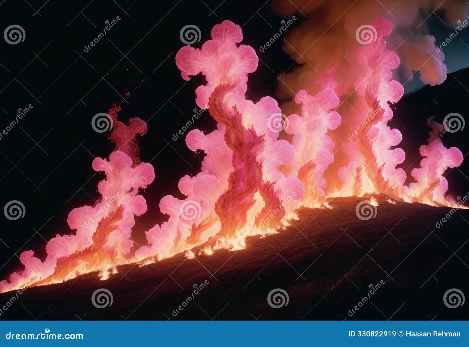 Beautifu Pink Fire Flames on a Black Background Stock Illustration ...