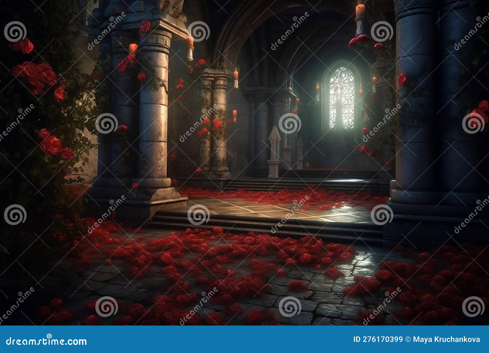 Beautiful Abandoned Ruins Covered with Red Roses Stock Image - Image of ...