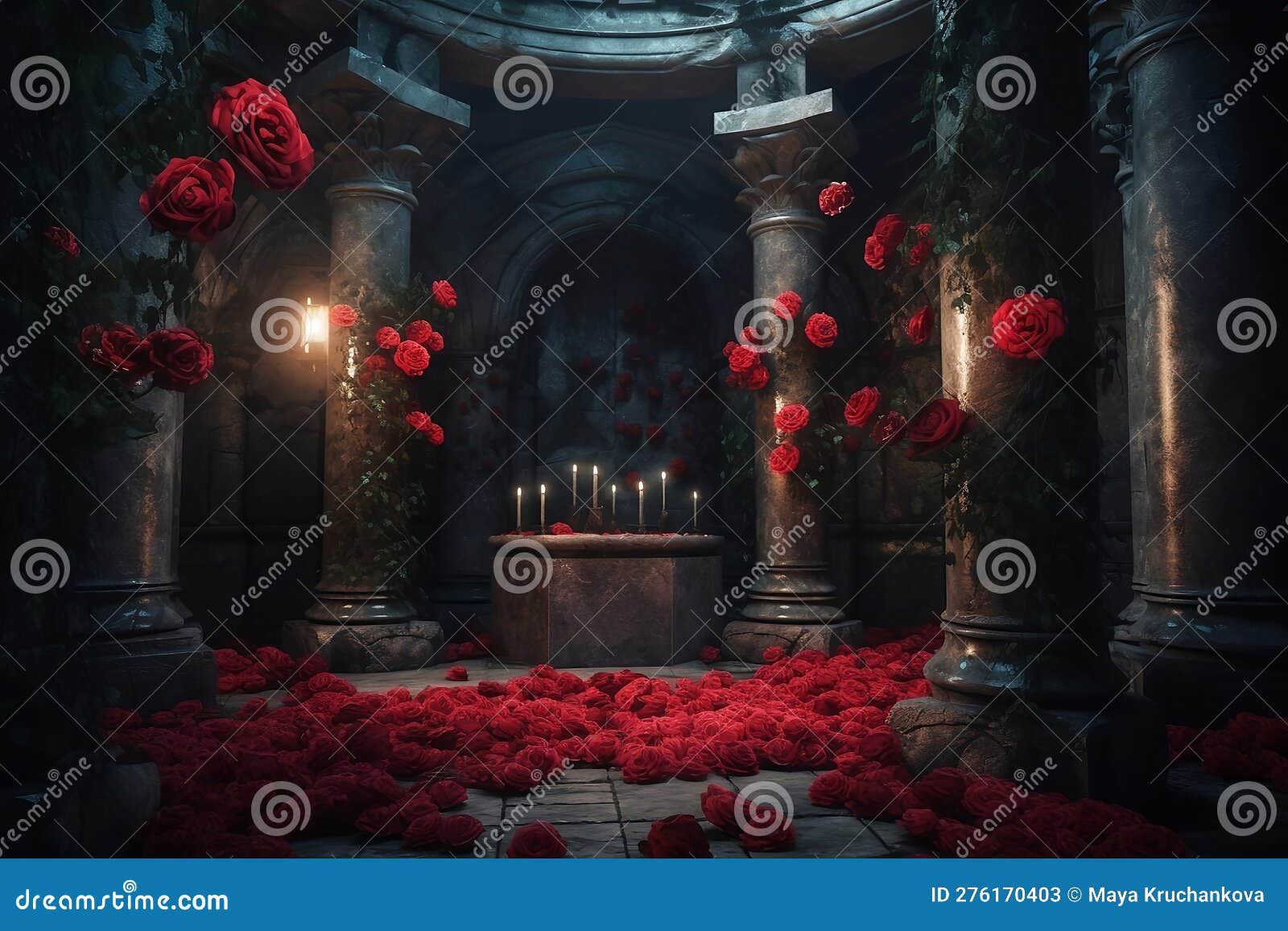 Beautiful Abandoned Ruins Covered with Red Roses Stock Image - Image of ...