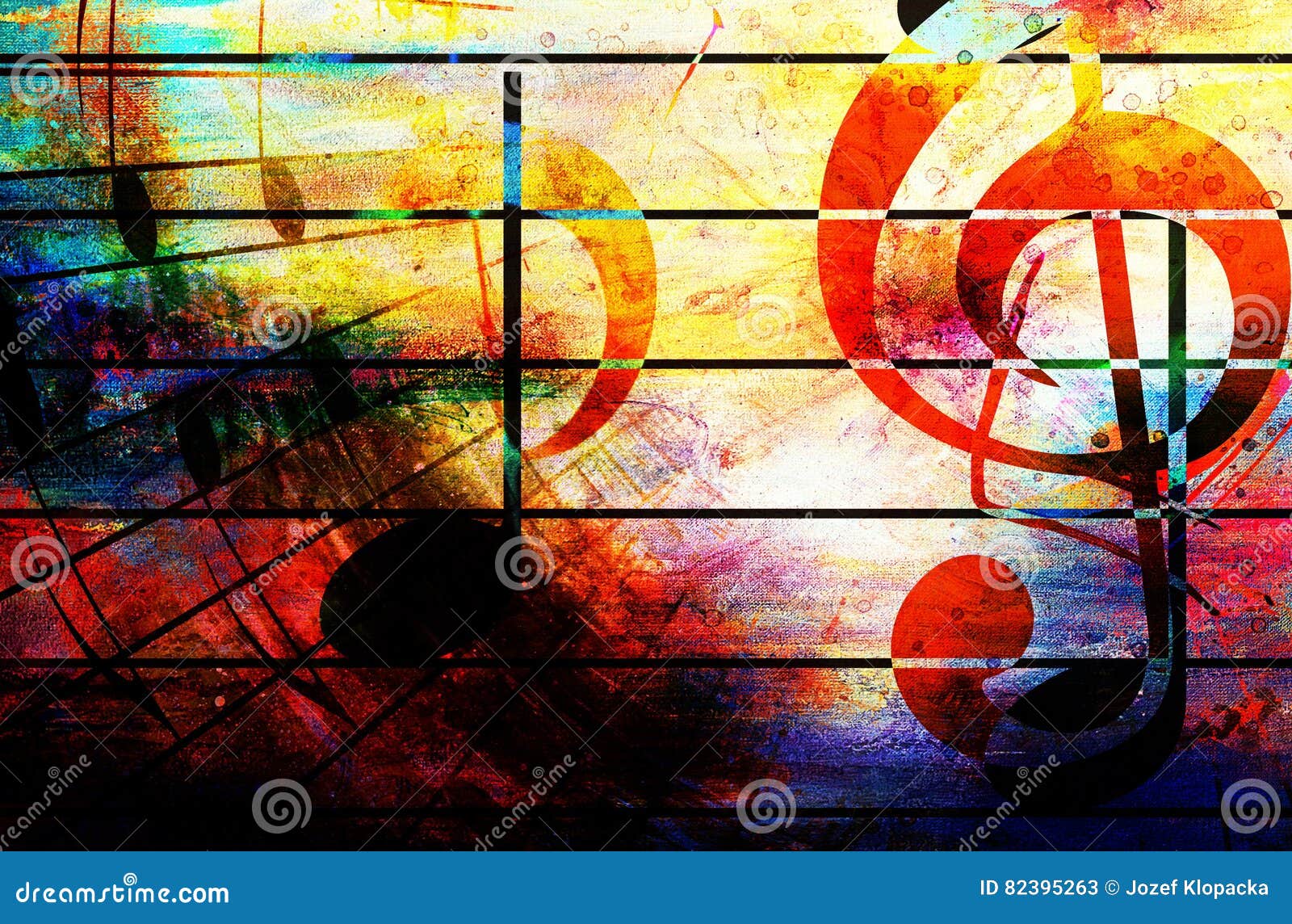 Beautiful Abstract Colorful Collage with Music Notes and the Violin ...