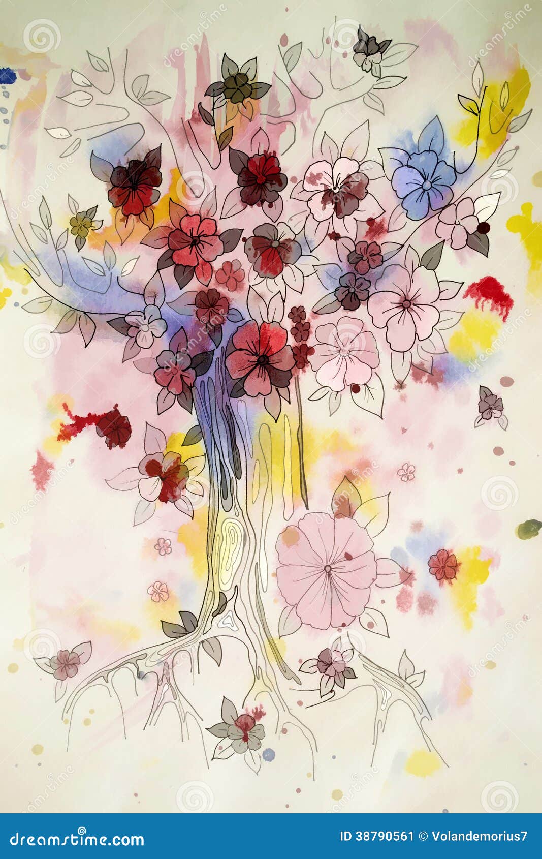 Beautiful Abstract Drawing Flowering Tree Stock Illustration ...
