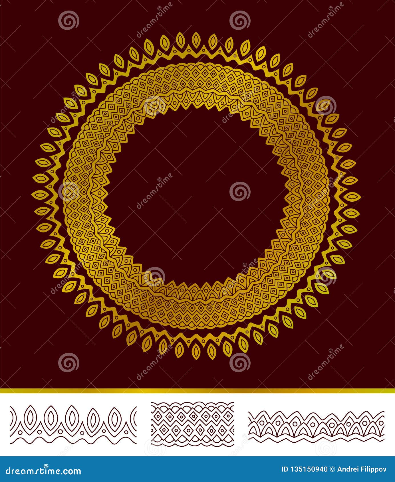 Abstract Round Golden Pattern with Three Brushes Stock Vector ...