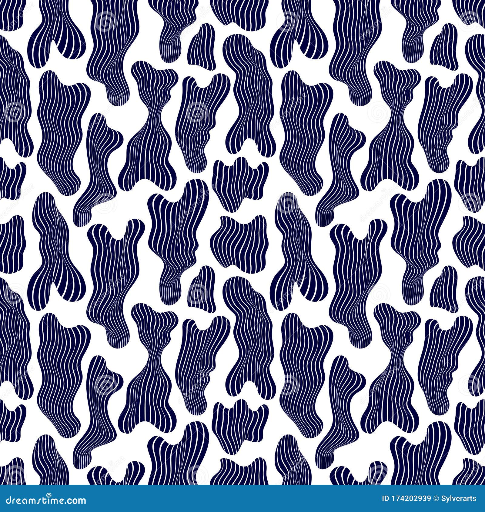 Beautiful Abstract Shapes Flowing Seamless Vector Background, Stripy ...