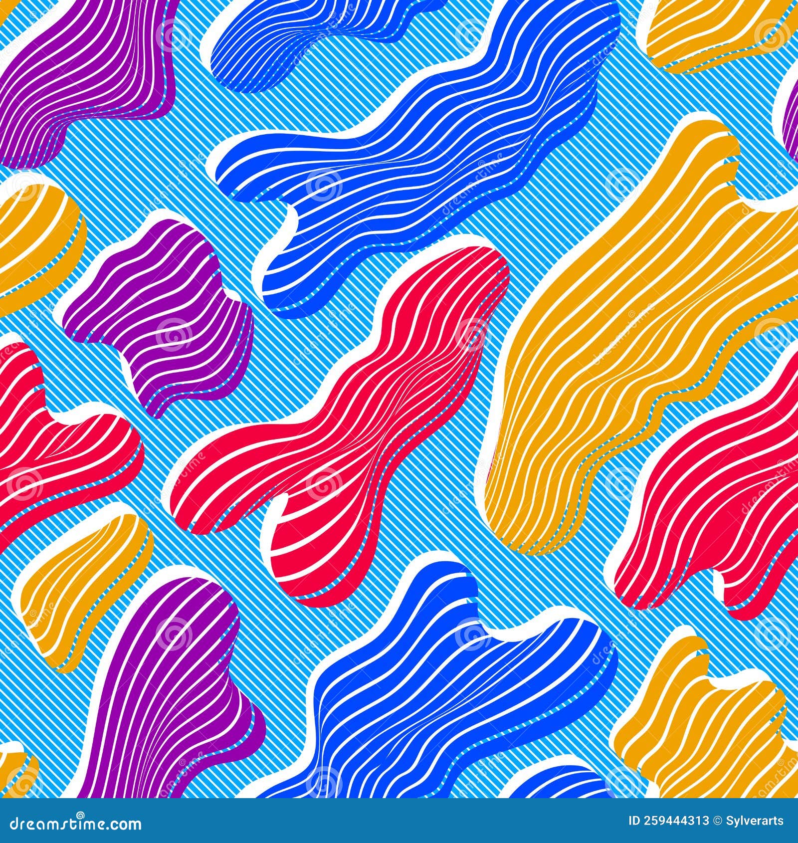 Beautiful Abstract Shapes Flowing Seamless Vector Background, Stripy ...
