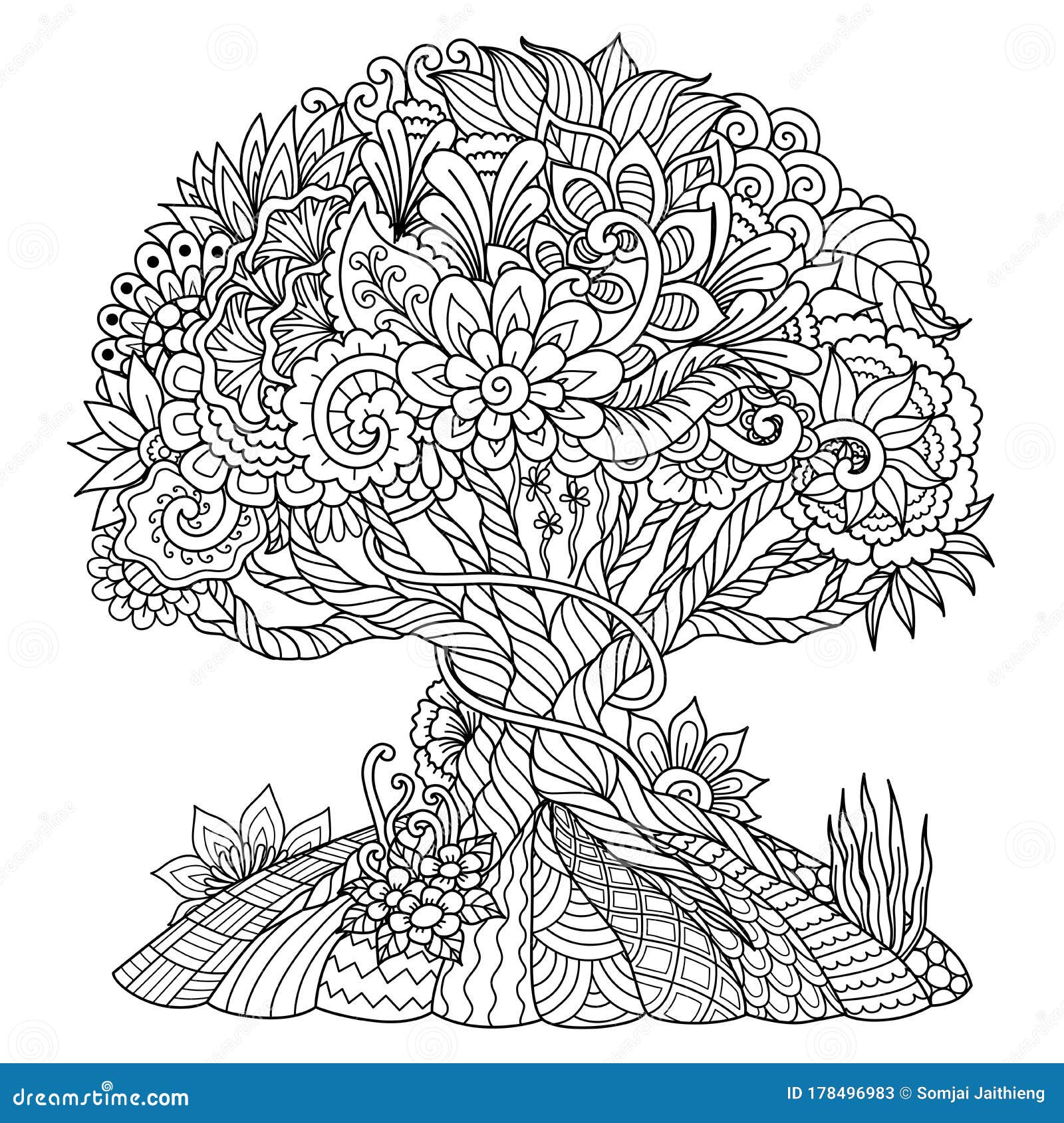 Beautiful Abstract Tree for Design Element and Adult Coloring Book ...