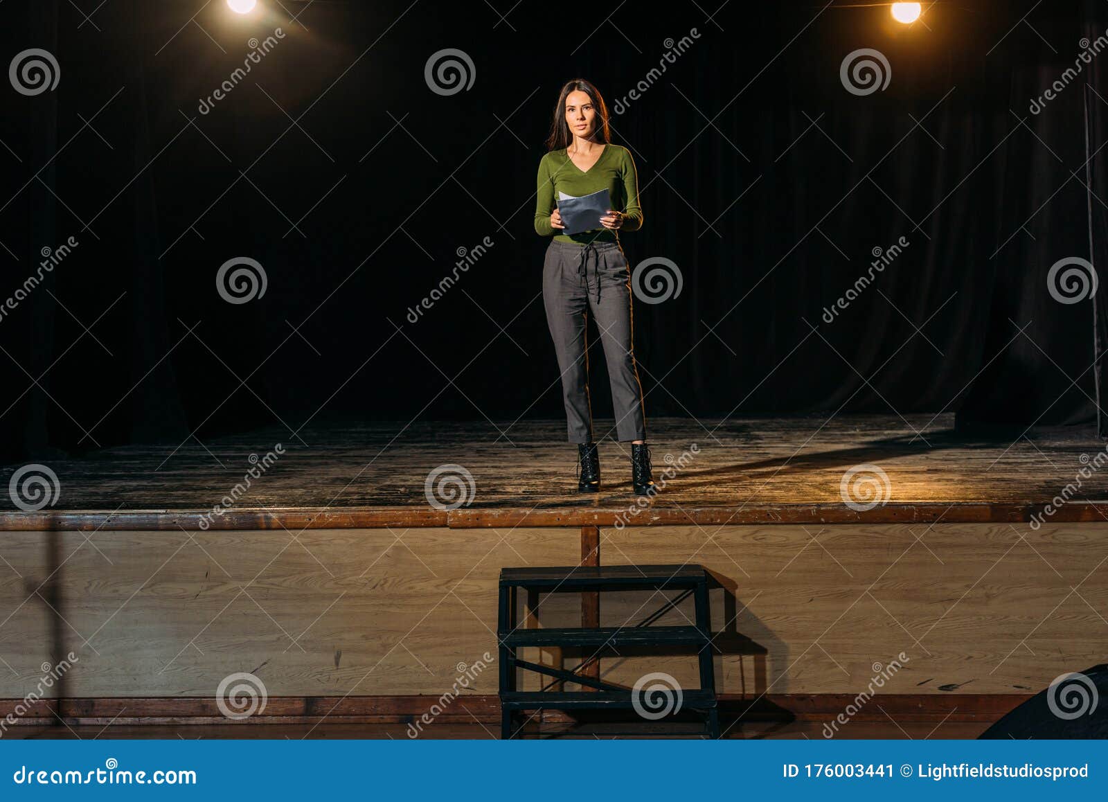 Beautiful Actress Standing on Stage in Stock Image - Image of rehearsal ...