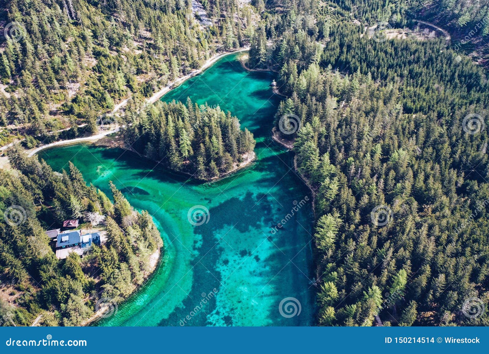 Beautiful Aerial Shot of a Blue River Running in a Forest Stock Photo ...