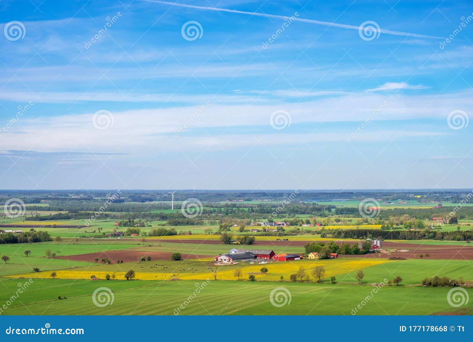 Beautiful Aerial View at a Patchwork Landscape with Farms and Fields ...
