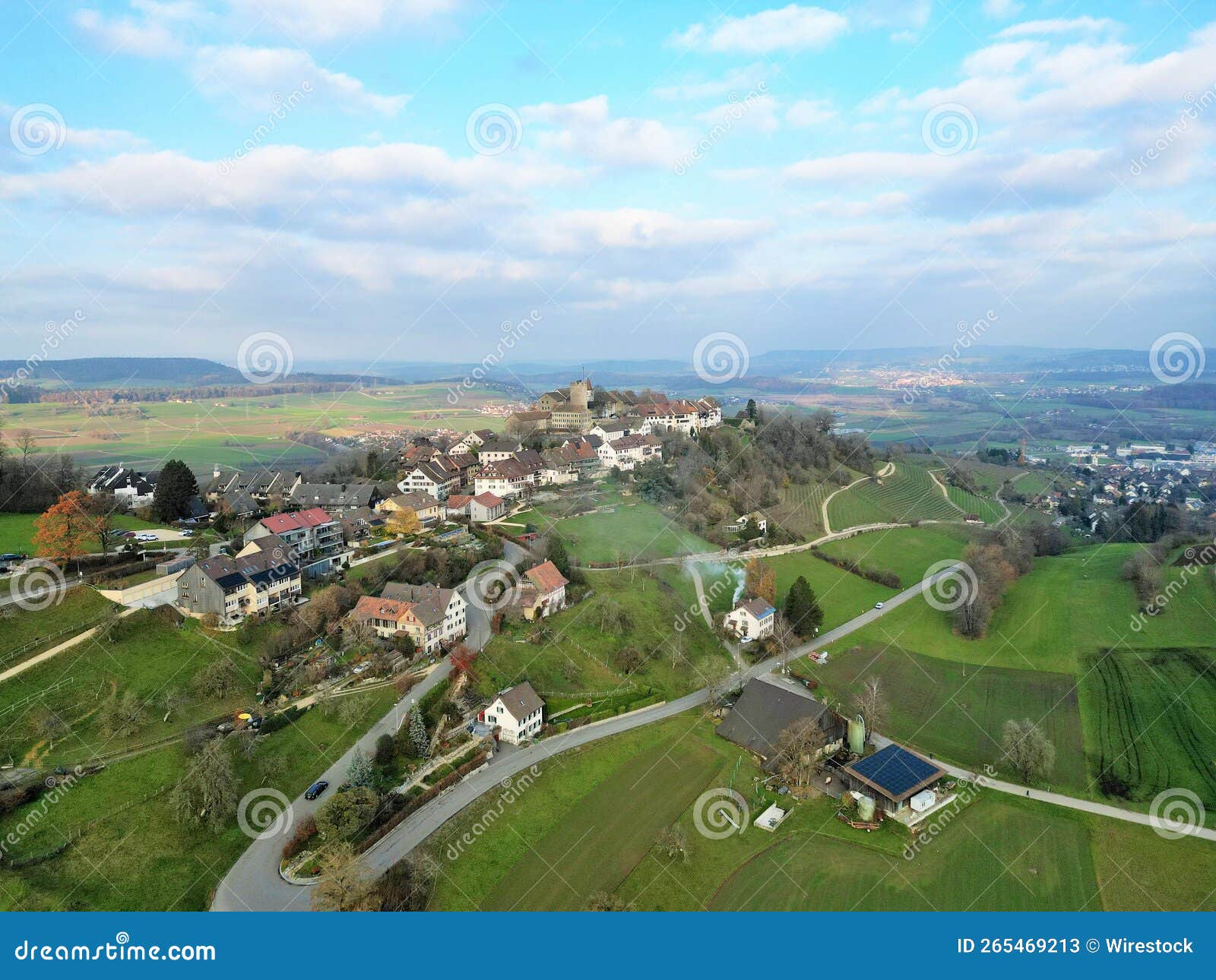 Beautiful Aerial View of the Regensberg Castle with Front Fields and ...