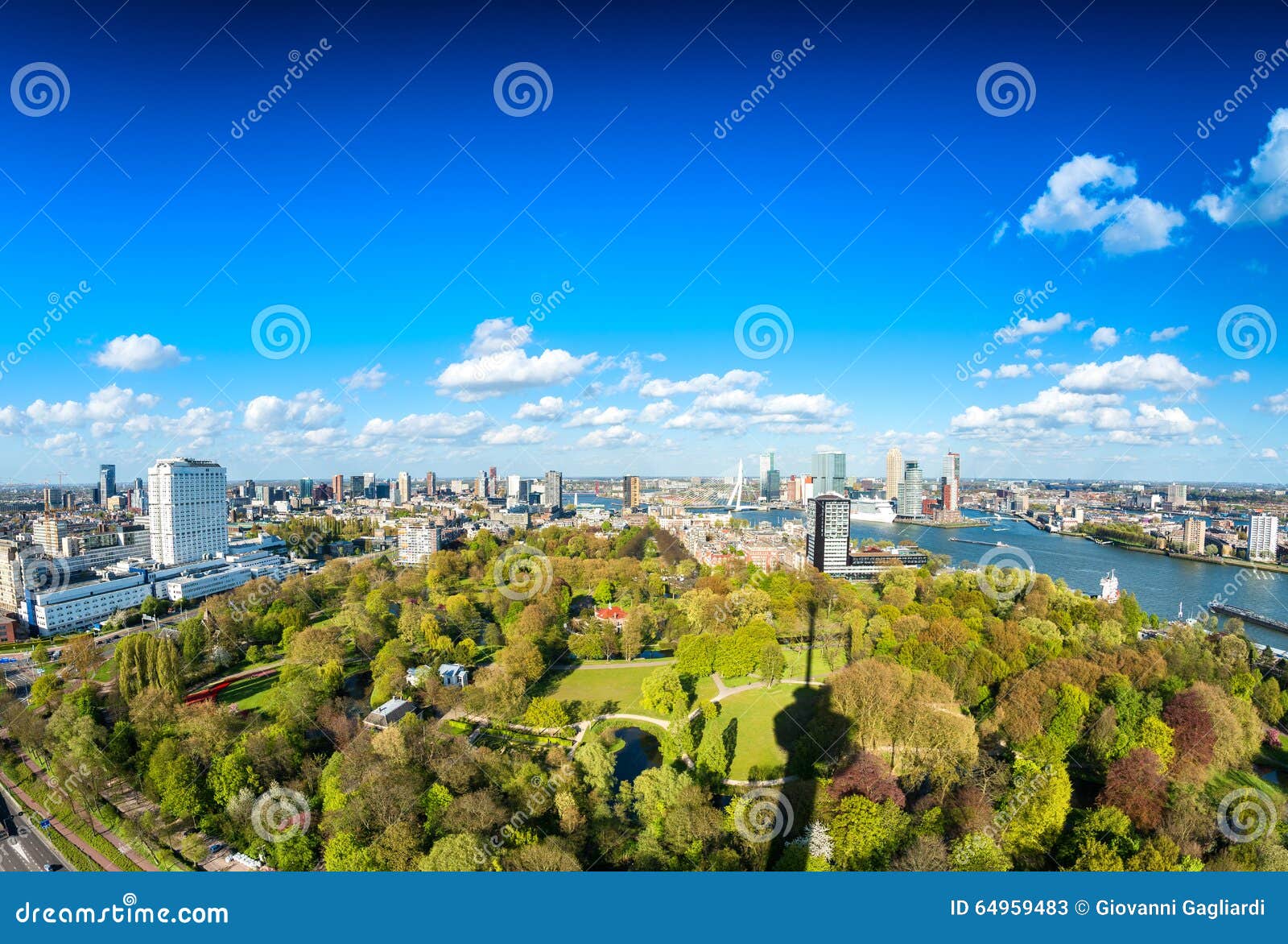 Beautiful Aerial View of Rotterdam Skyline Stock Image - Image of water ...
