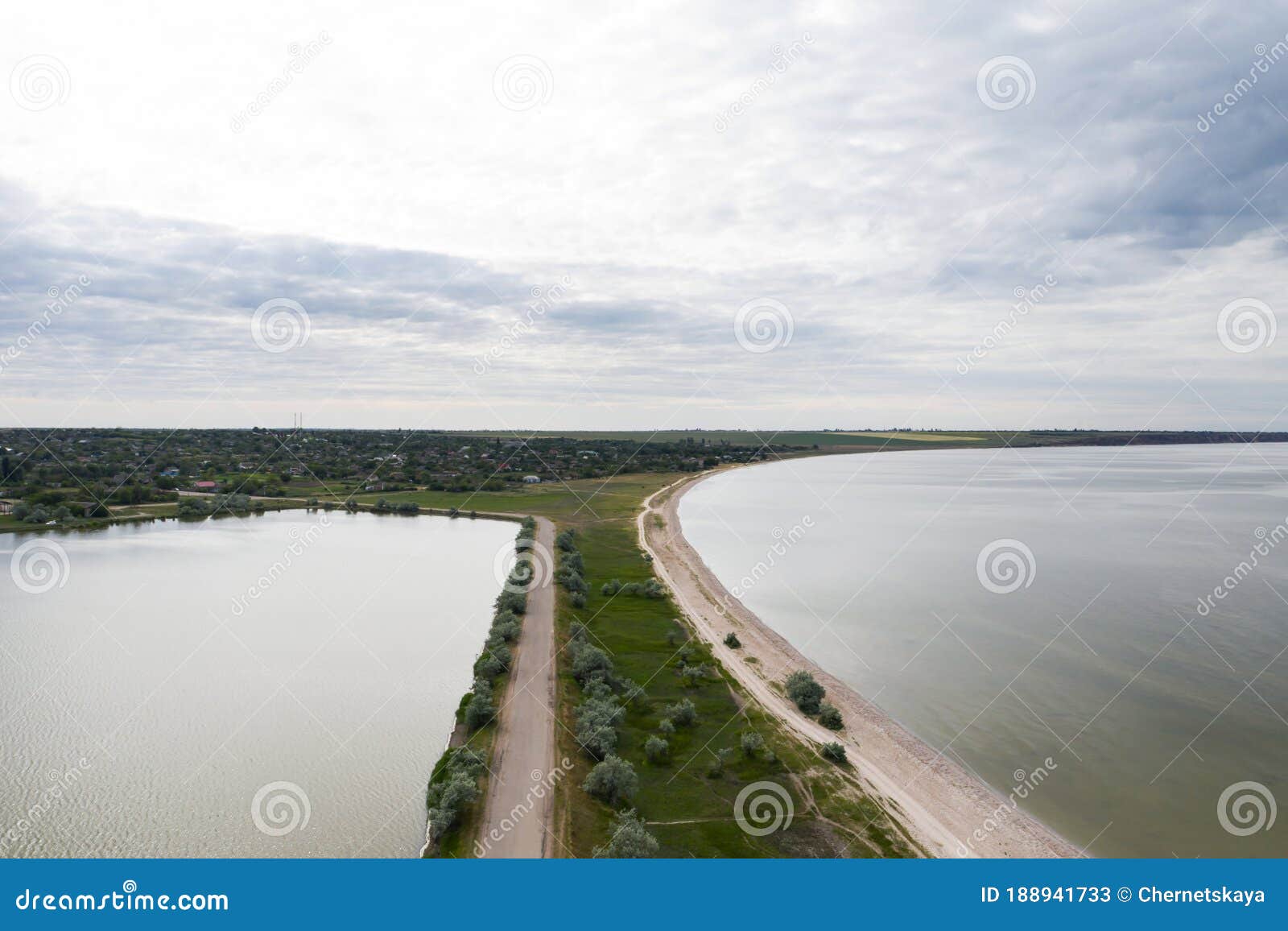 Aerial View of Spit in River on Cloudy Day Stock Image - Image of grass ...