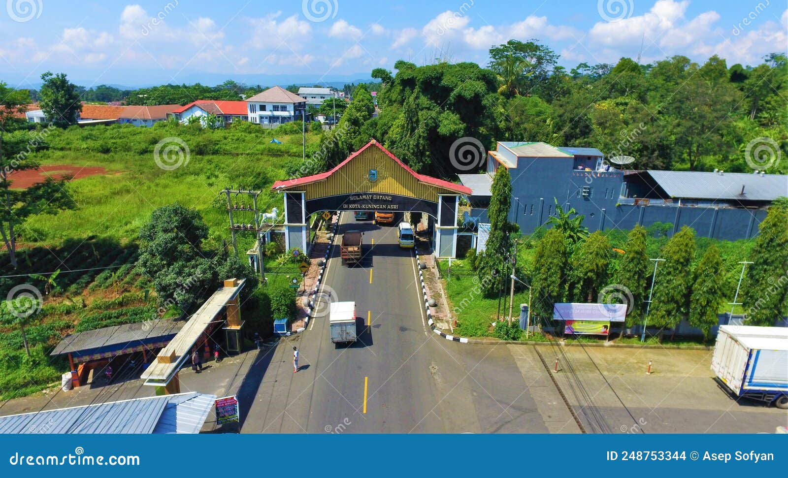 Beautiful Aerial View, Welcome Monument, in Kuningan, West Java ...