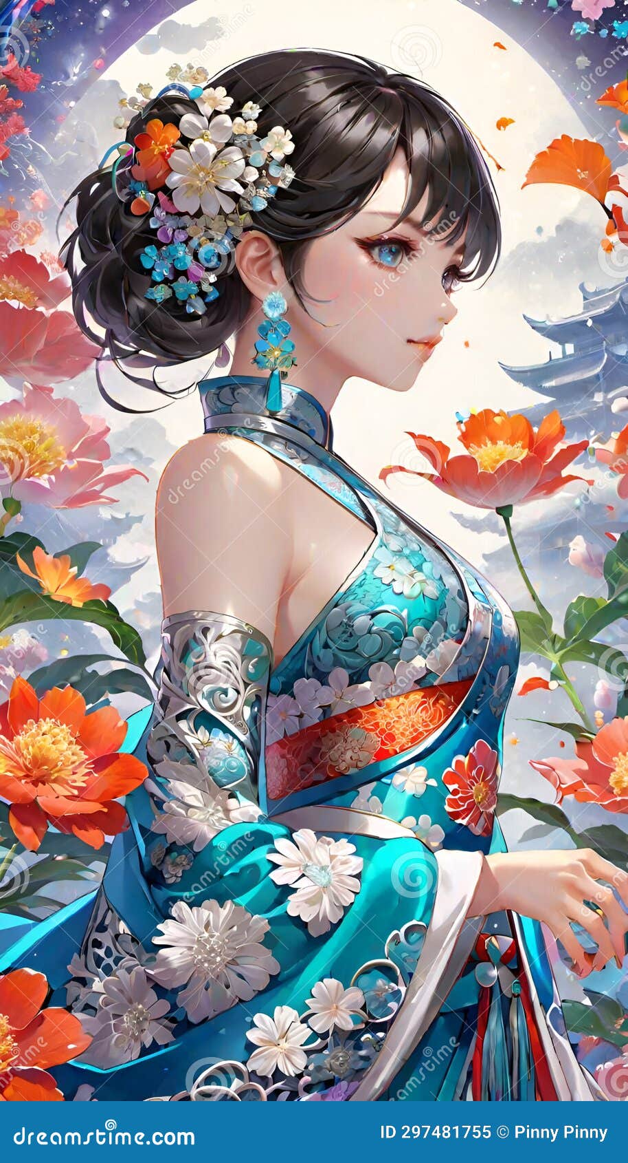 A Beautiful And Aesthetic Anime Girl In Chinese Dress Dynamic Pose